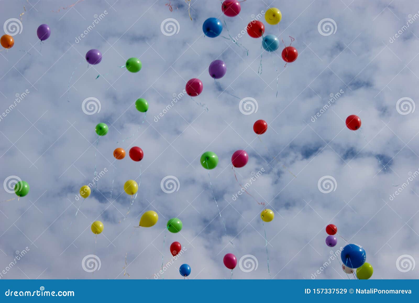 Multi-colored Balloons in the Sky with Clouds Stock Image - Image of ...