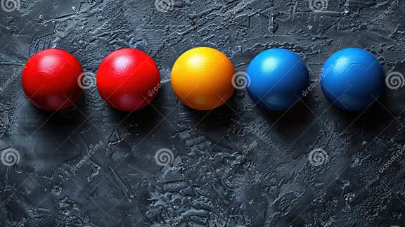 Multi-colored Balls on Gray Textured Background, Paint Samples for ...