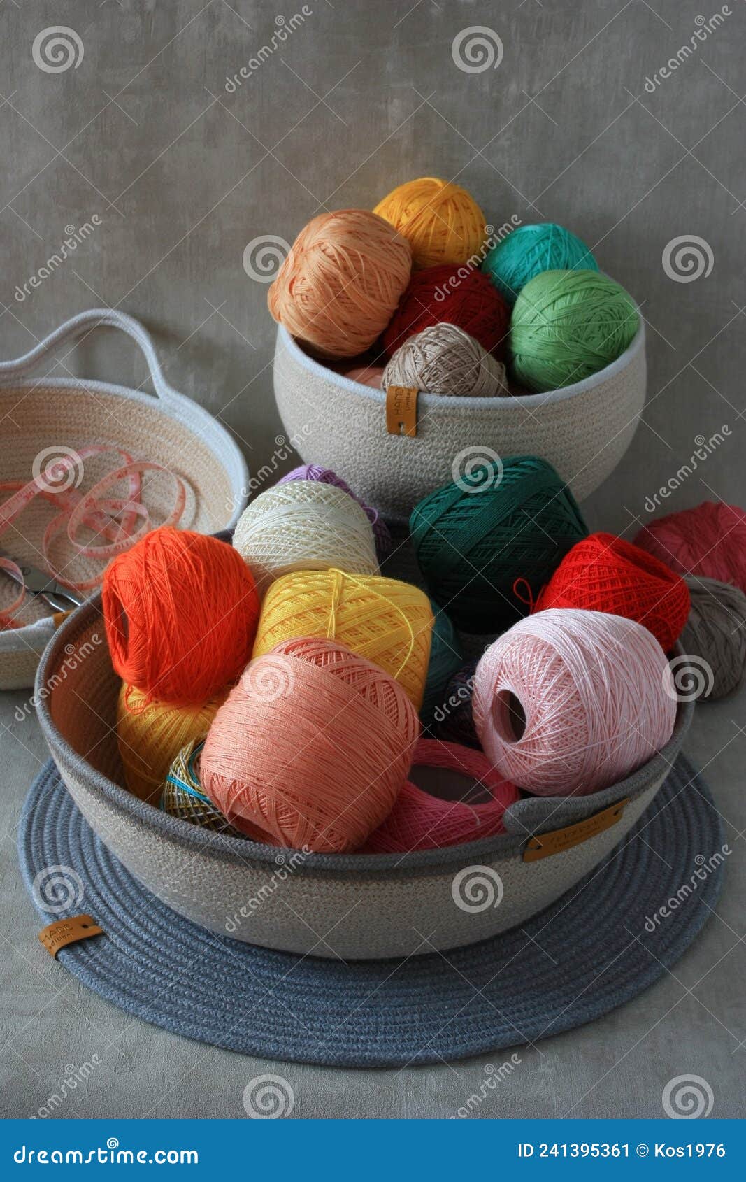 Multi-colored Balls of Thread in a Basket Stock Image - Image of ...