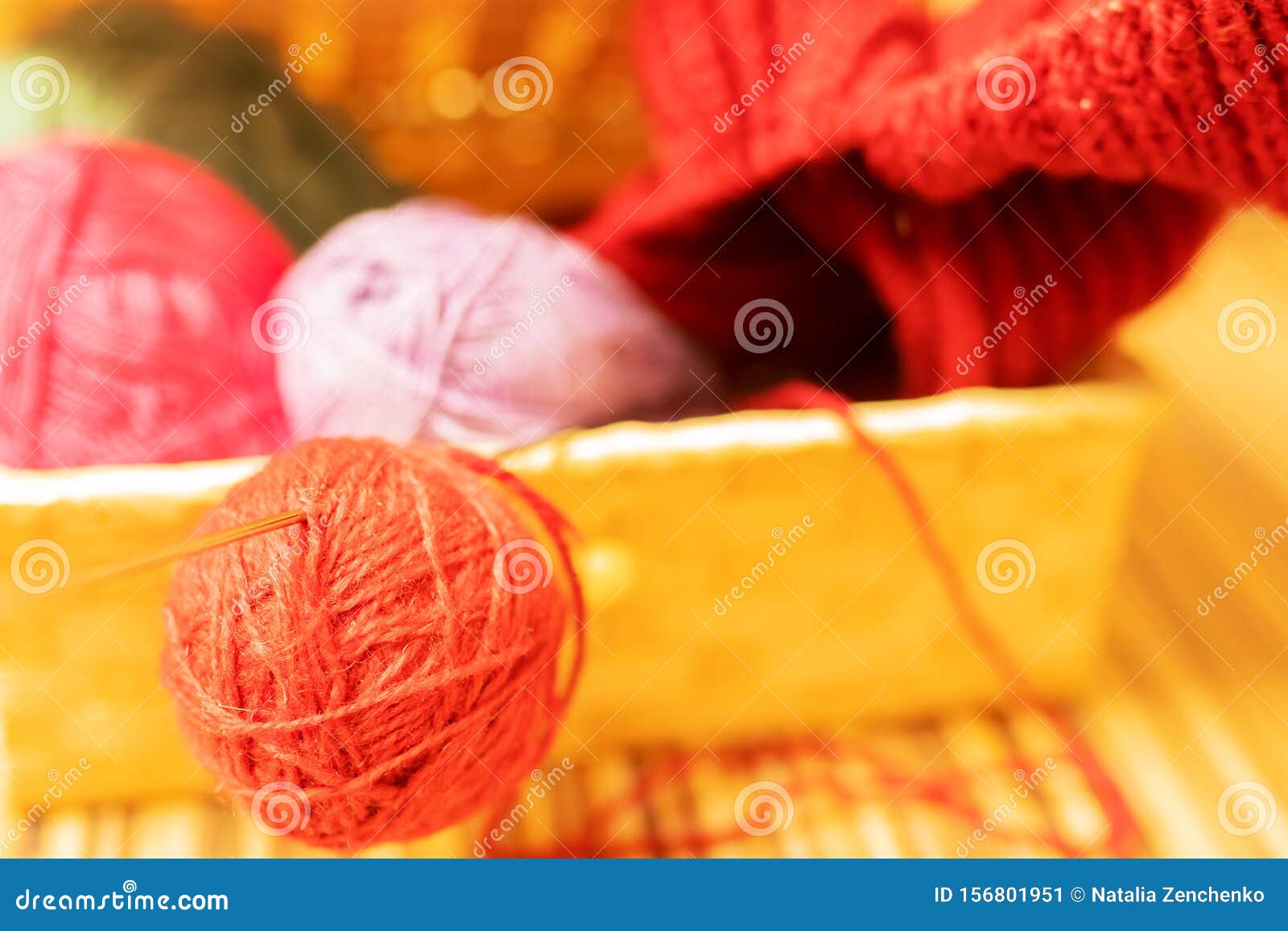 Multi-colored Balls of Wool for Knitting in a Wicker Basket Stock Image ...