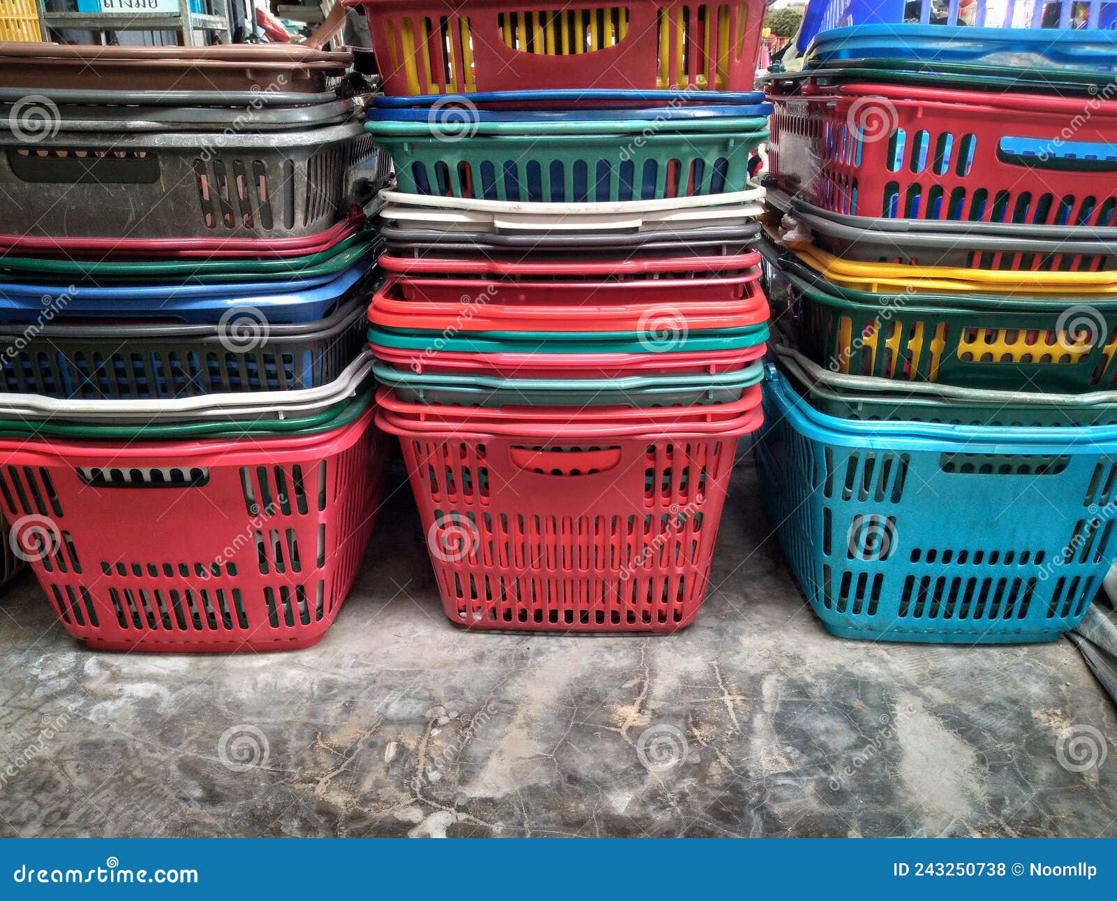 Multi-colored Baskets for Customers in the Shop Stock Photo - Image of ...