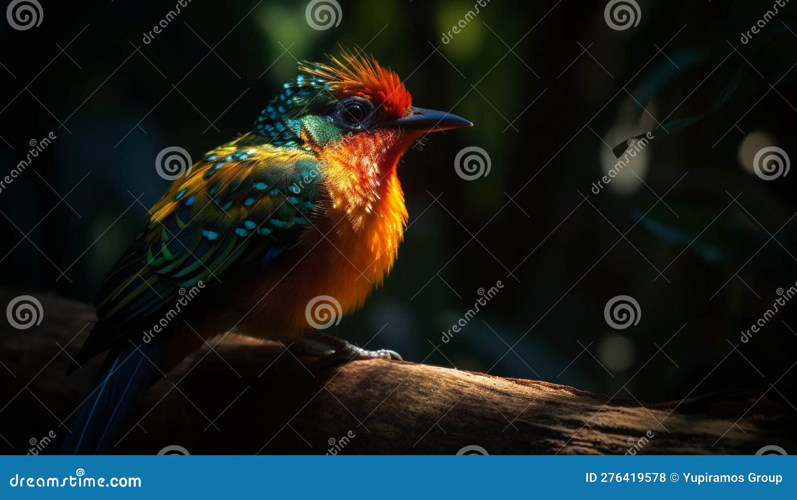 Multi Colored Bird Perching on Branch in Forest Generated by AI Stock ...
