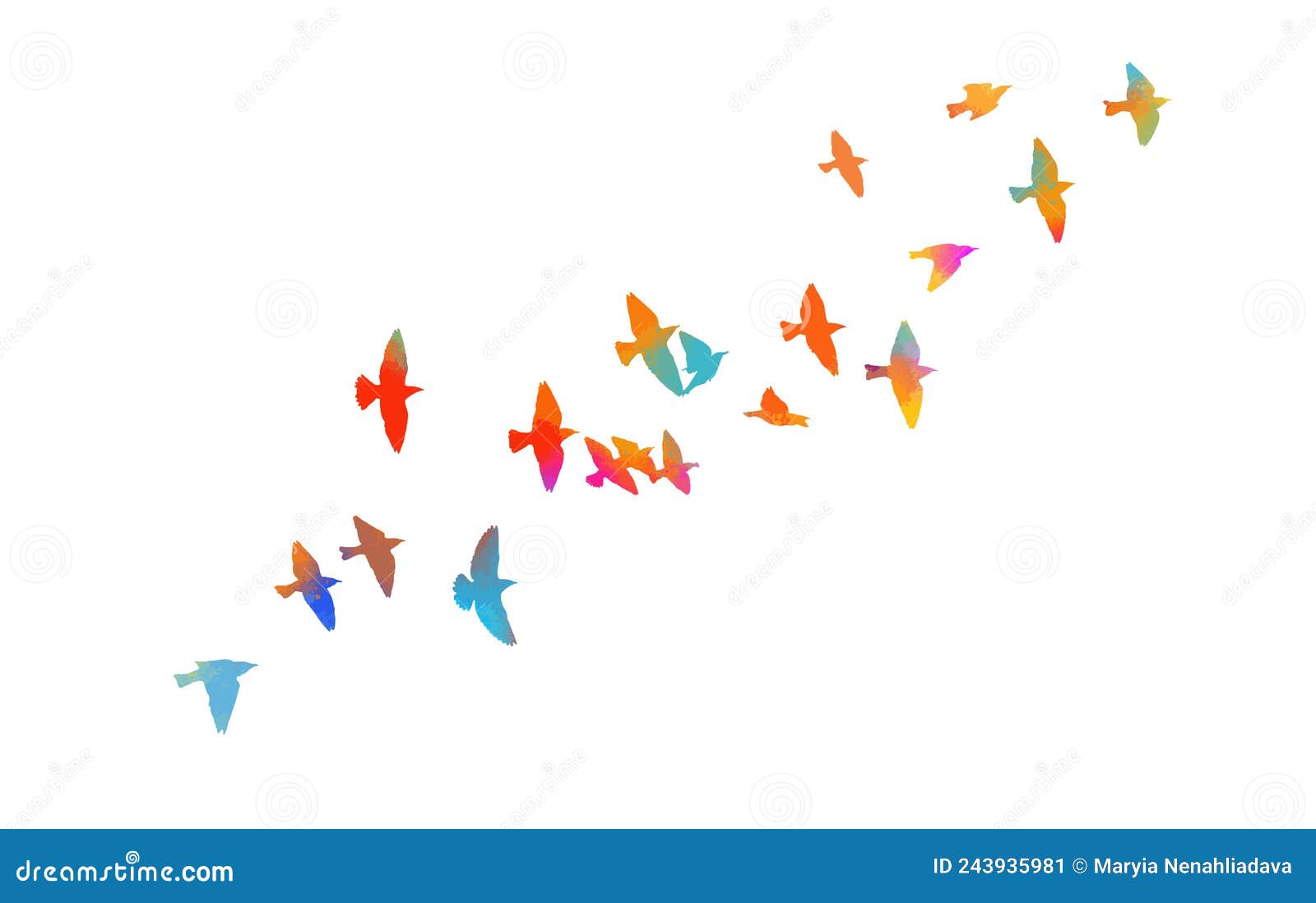 Multi-colored Birds. a Flock of Flying Rainbow Birds. Vector ...
