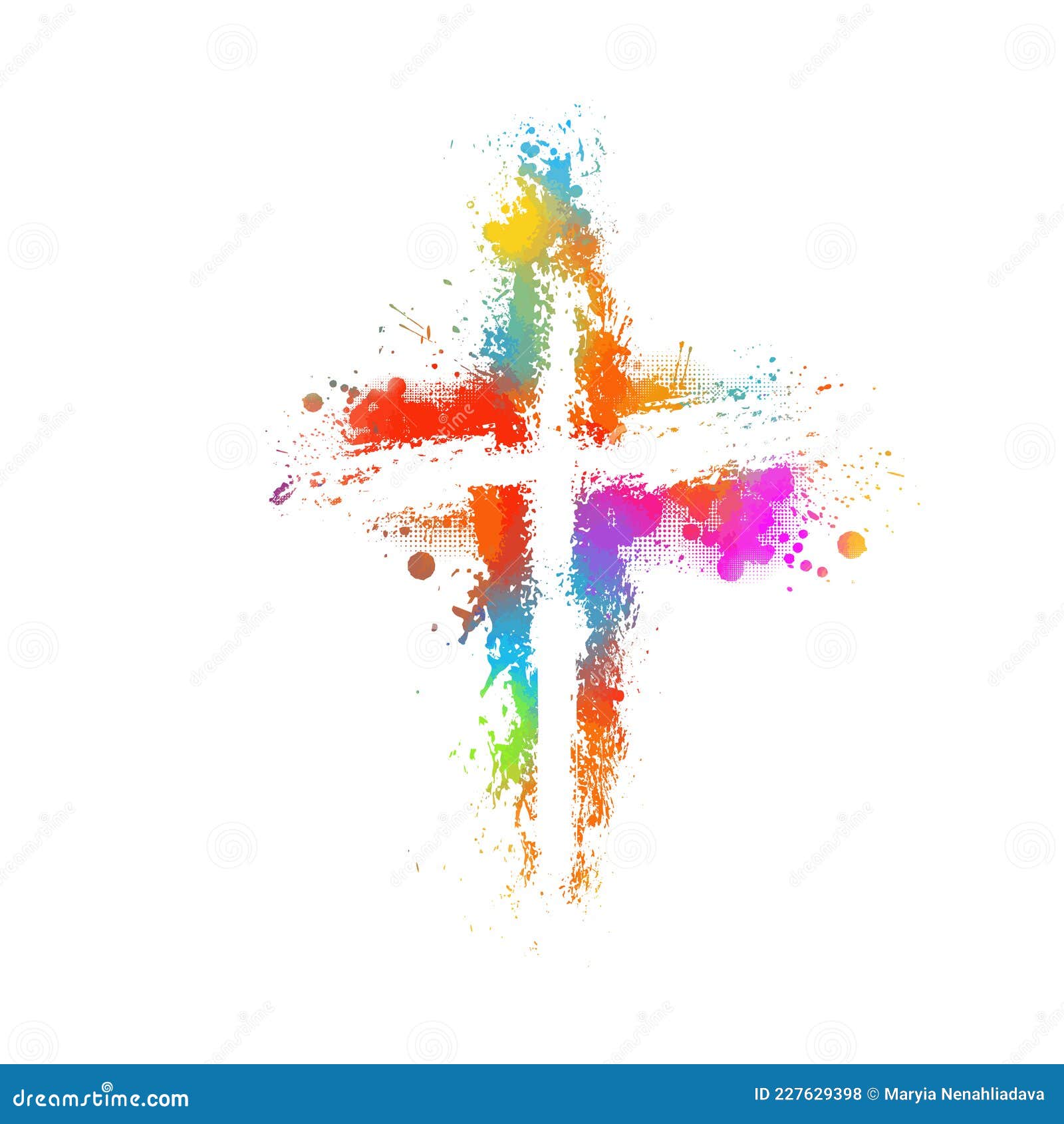 Multi-colored Cross. Cross Made of Rainbow Blots. Happy Easter. Vector ...