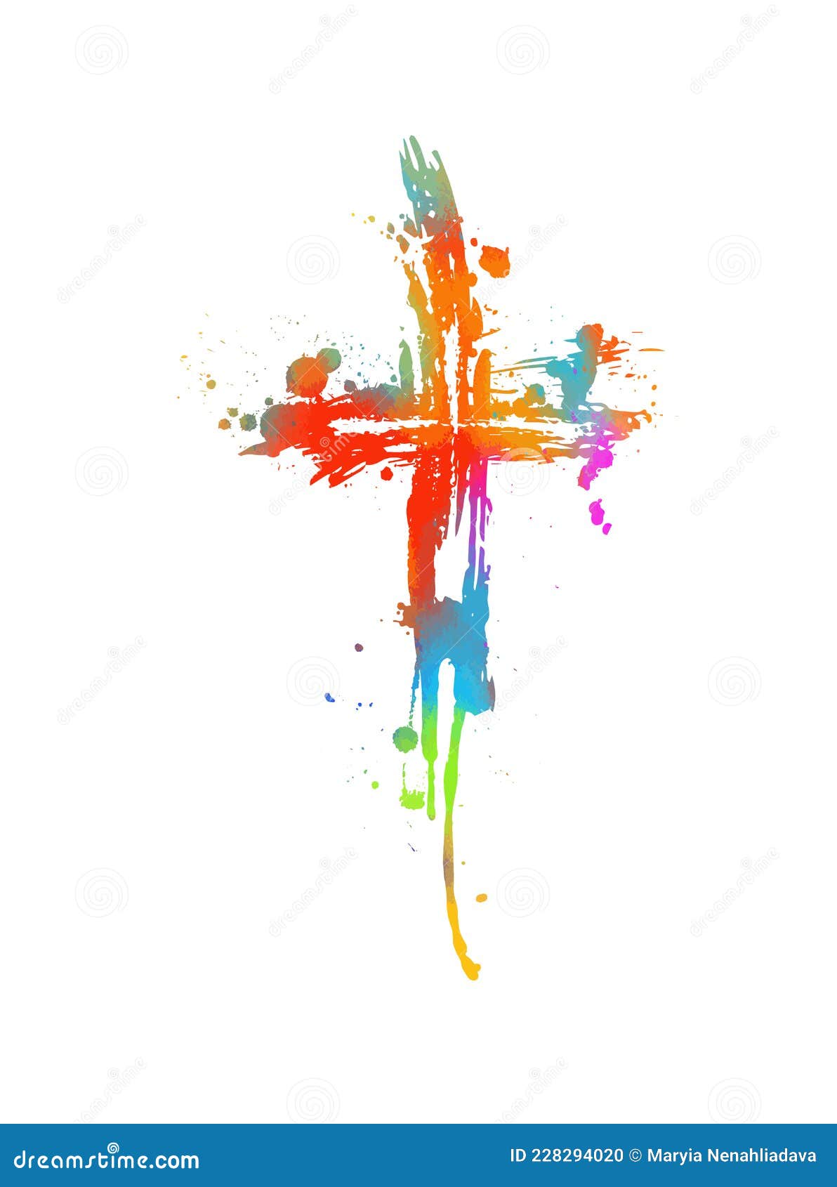 Multi-colored Cross. Cross Made of Rainbow Blots. Happy Easter. Vector ...
