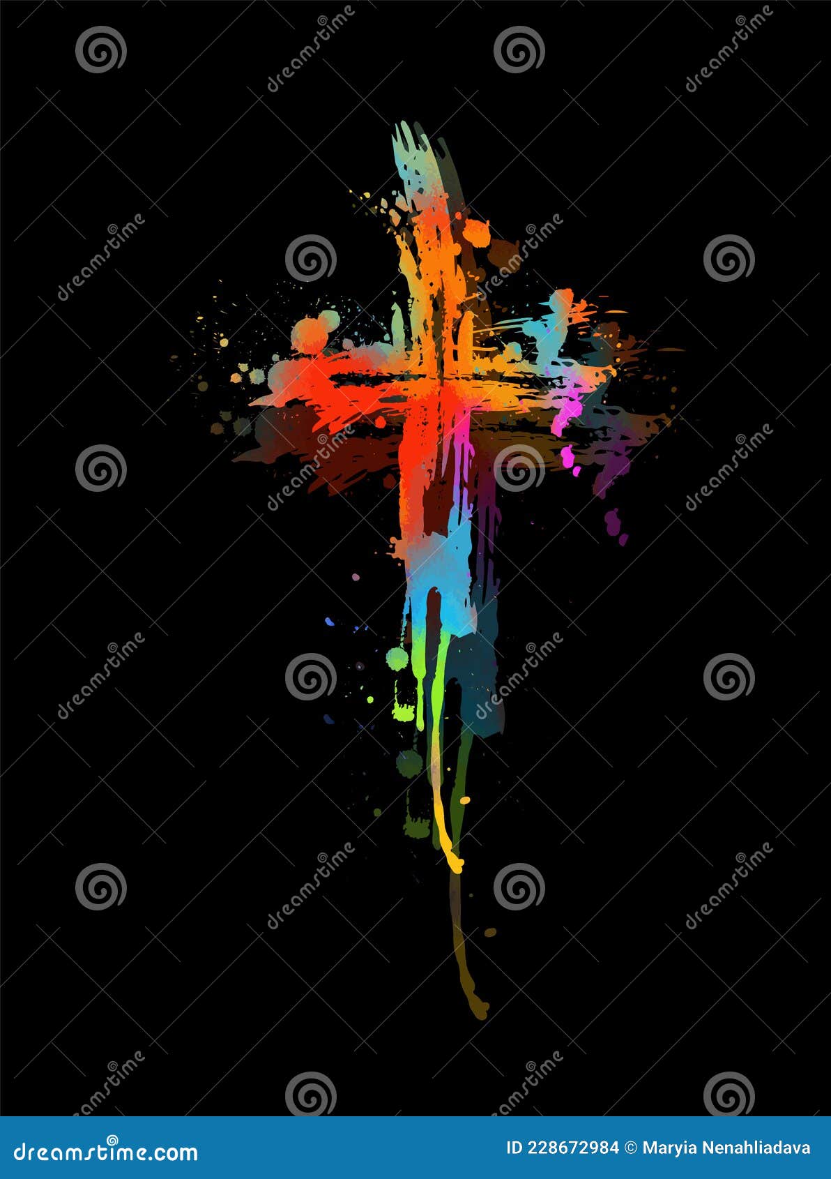 Multi-colored Cross. Cross Made of Rainbow Blots. Happy Easter. Vector ...