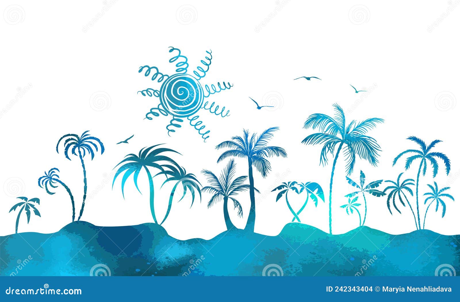 Multi-colored Blue Palms Trees. Vector Illustration Stock Vector ...