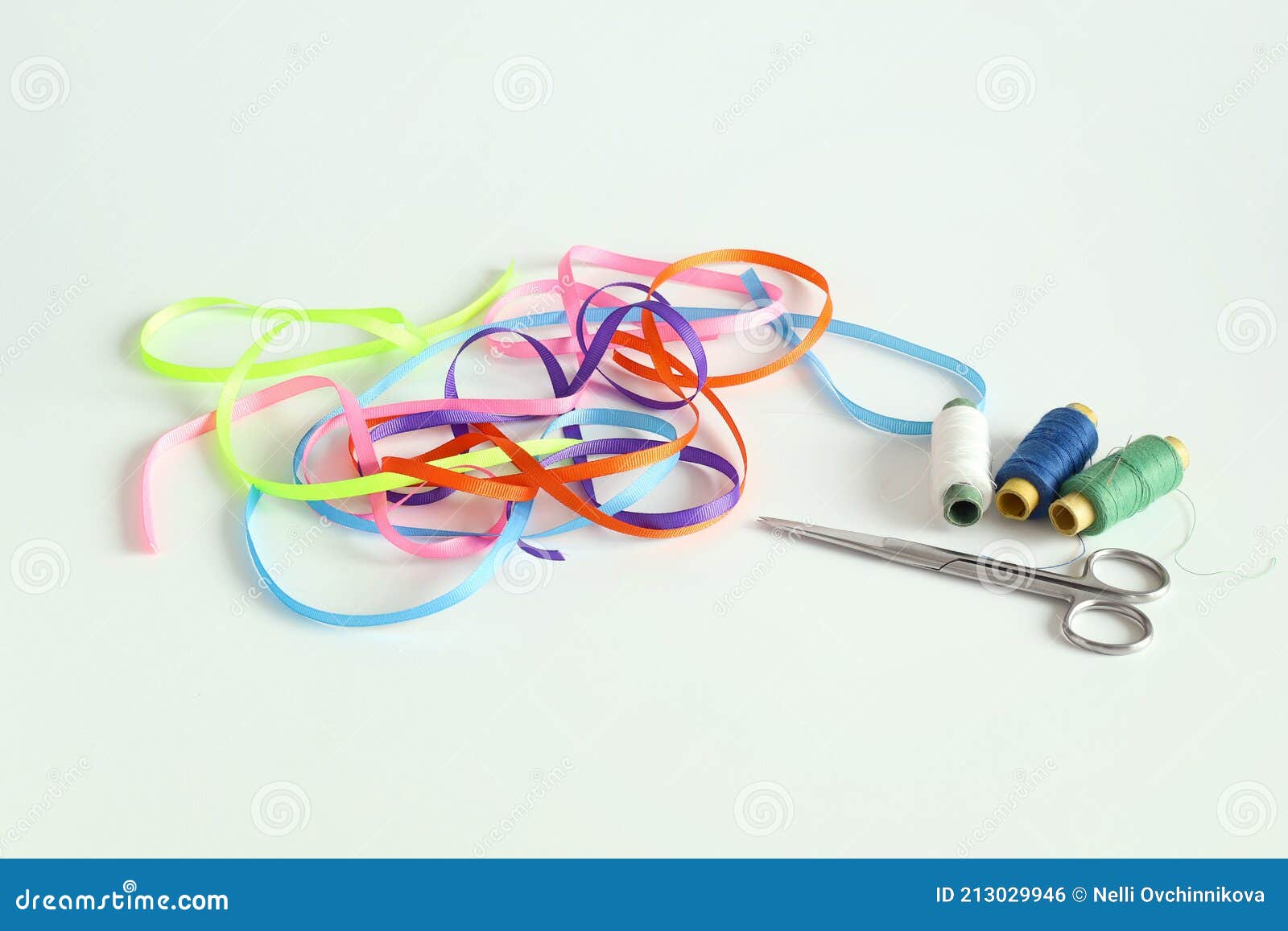 Multi-colored Braid for Needlework and Thread on the White Surface of ...