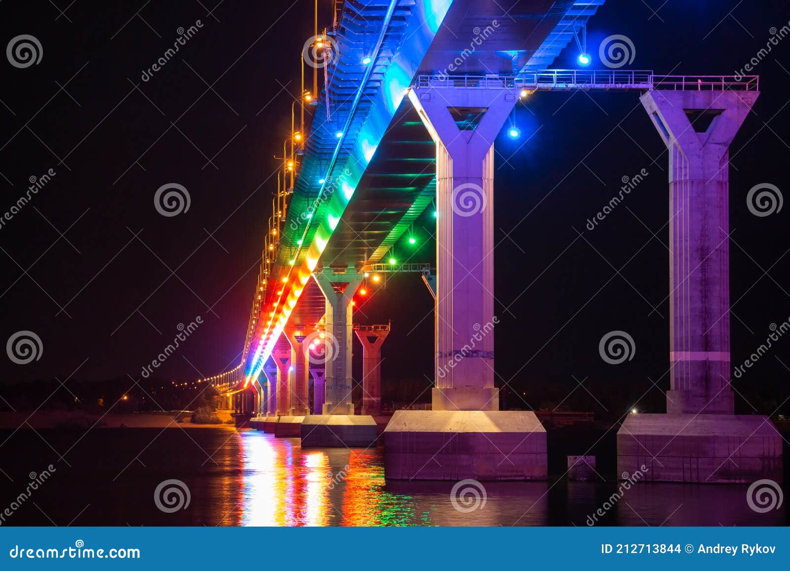 Multi-colored Bridge at Night Stock Photo - Image of night, highway ...
