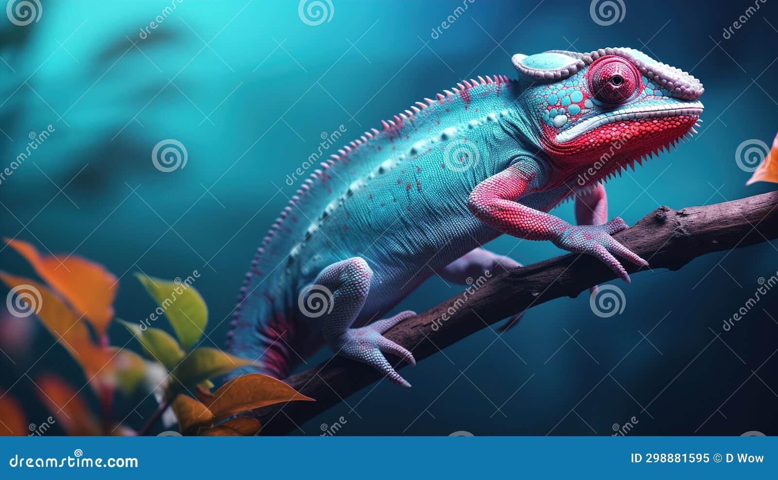 Multi-colored Bright Chameleon on a Branch. Stock Image - Image of ...