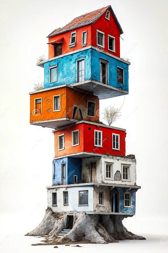 A Multi-colored Building on Top of a Tree Stump Stock Illustration ...