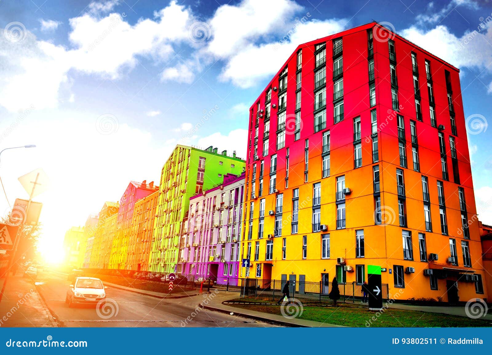 Multi-colored buildings editorial photo. Image of office - 93802511