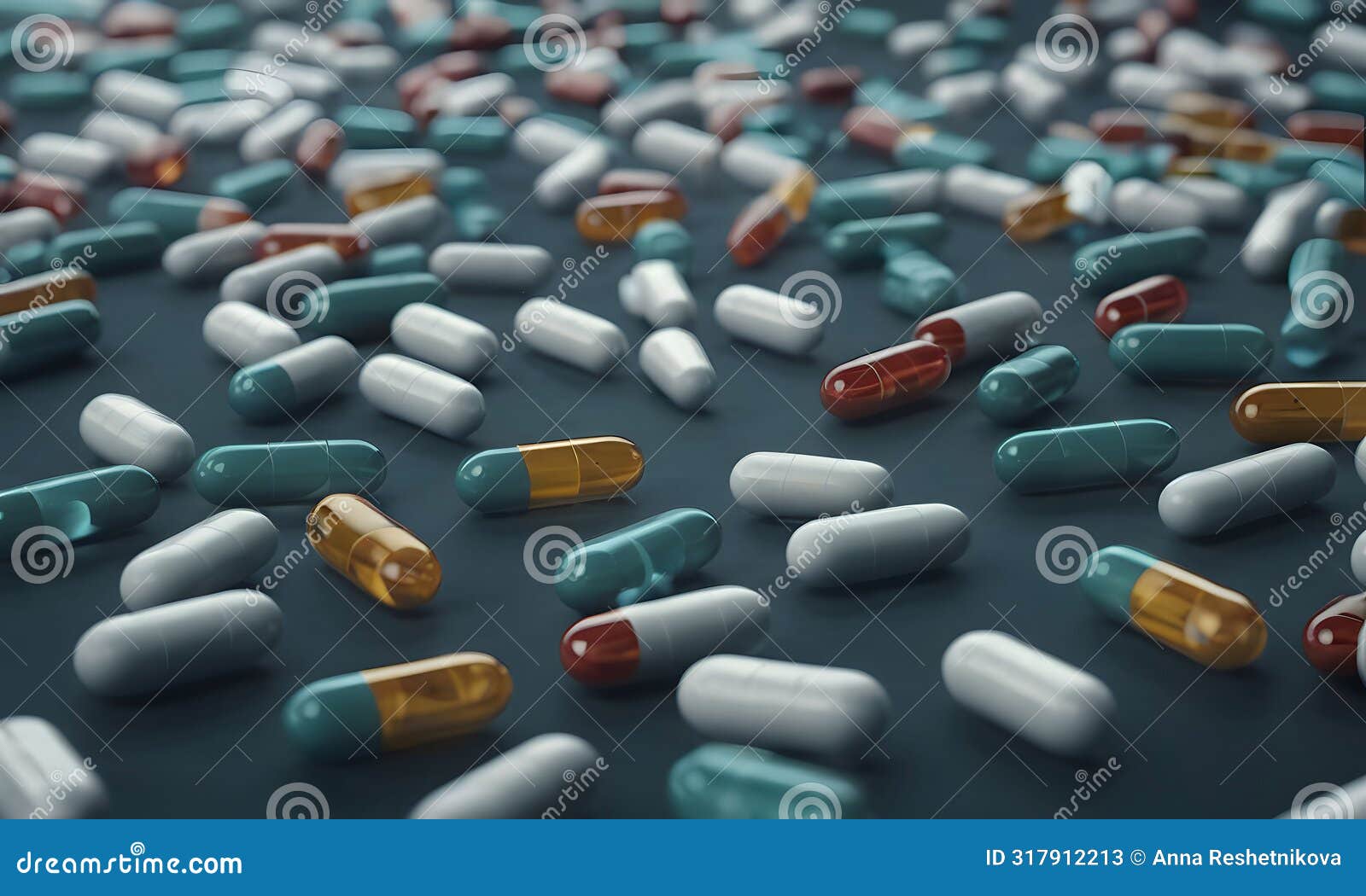 Multi-colored Capsules on a Blue Background. Artificial Intelligence ...