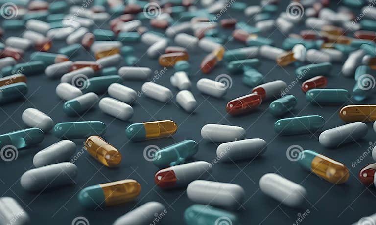 Multi-colored Capsules on a Blue Background. Artificial Intelligence ...
