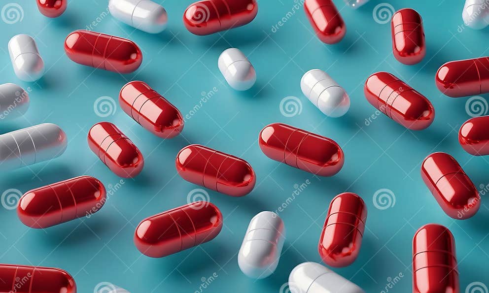 Multi-colored Capsules on a Blue Background. Artificial Intelligence ...