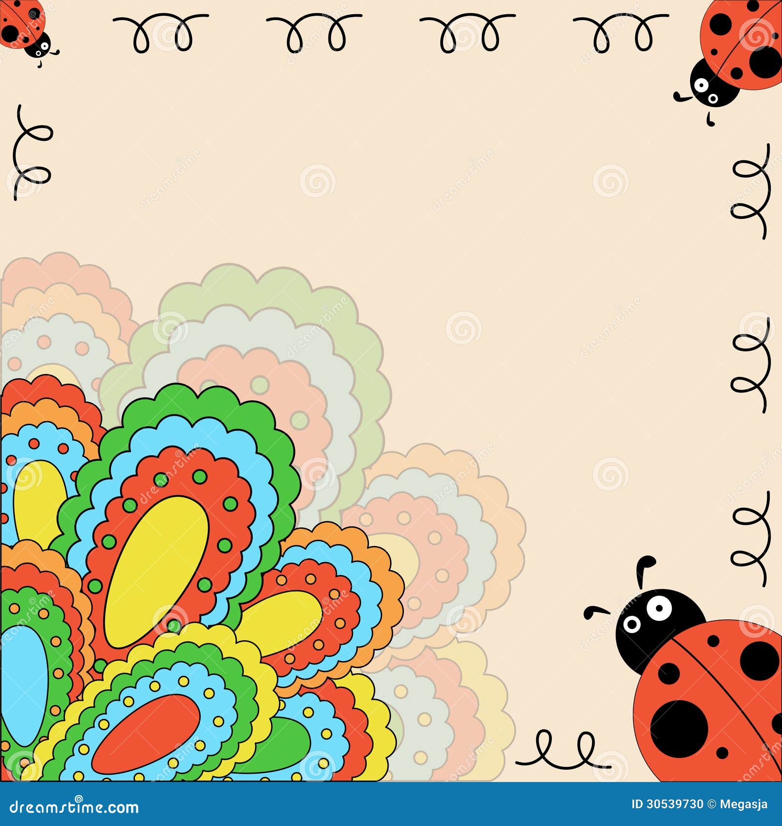 Multi-colored Card with Ladybugs Stock Vector - Illustration of graphic ...