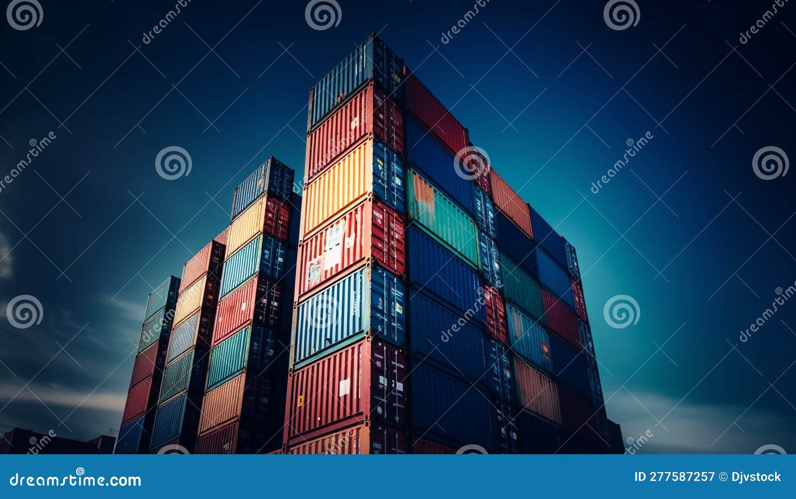 Multi Colored Cargo Containers Stack on Illuminated Commercial Dock at ...