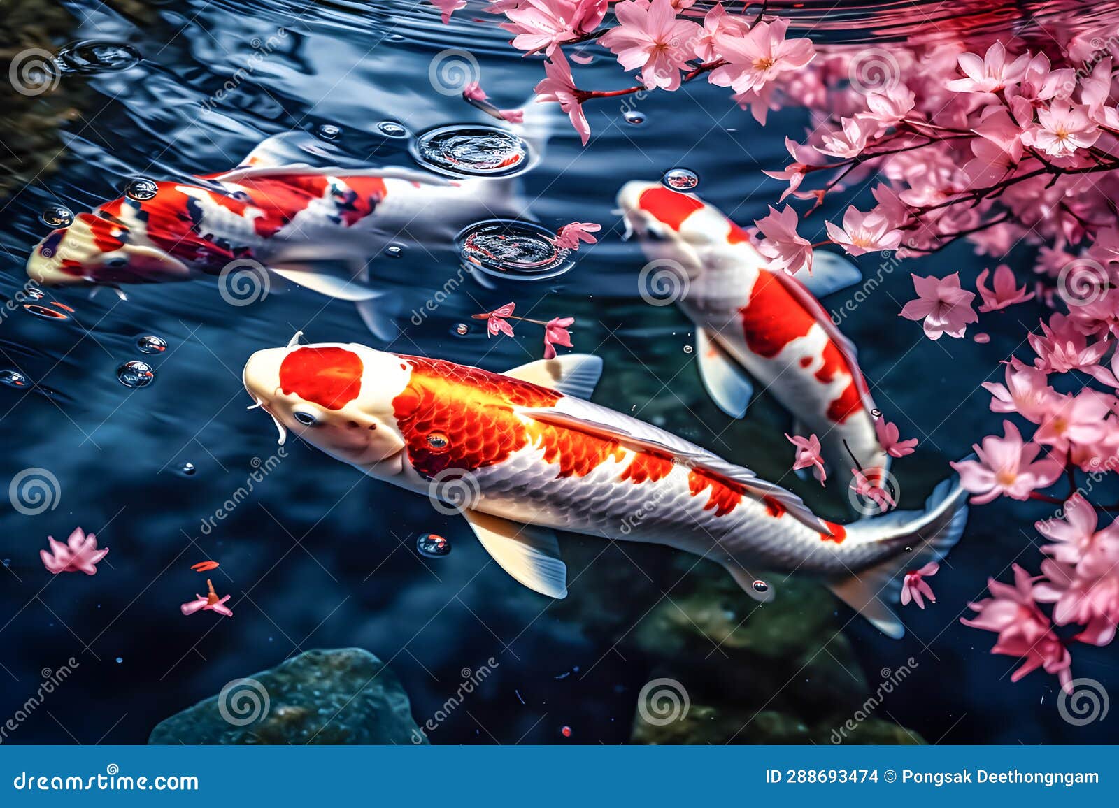 Multi-colored Carp Swimming in a Japanese Pond. Generative AI Stock ...