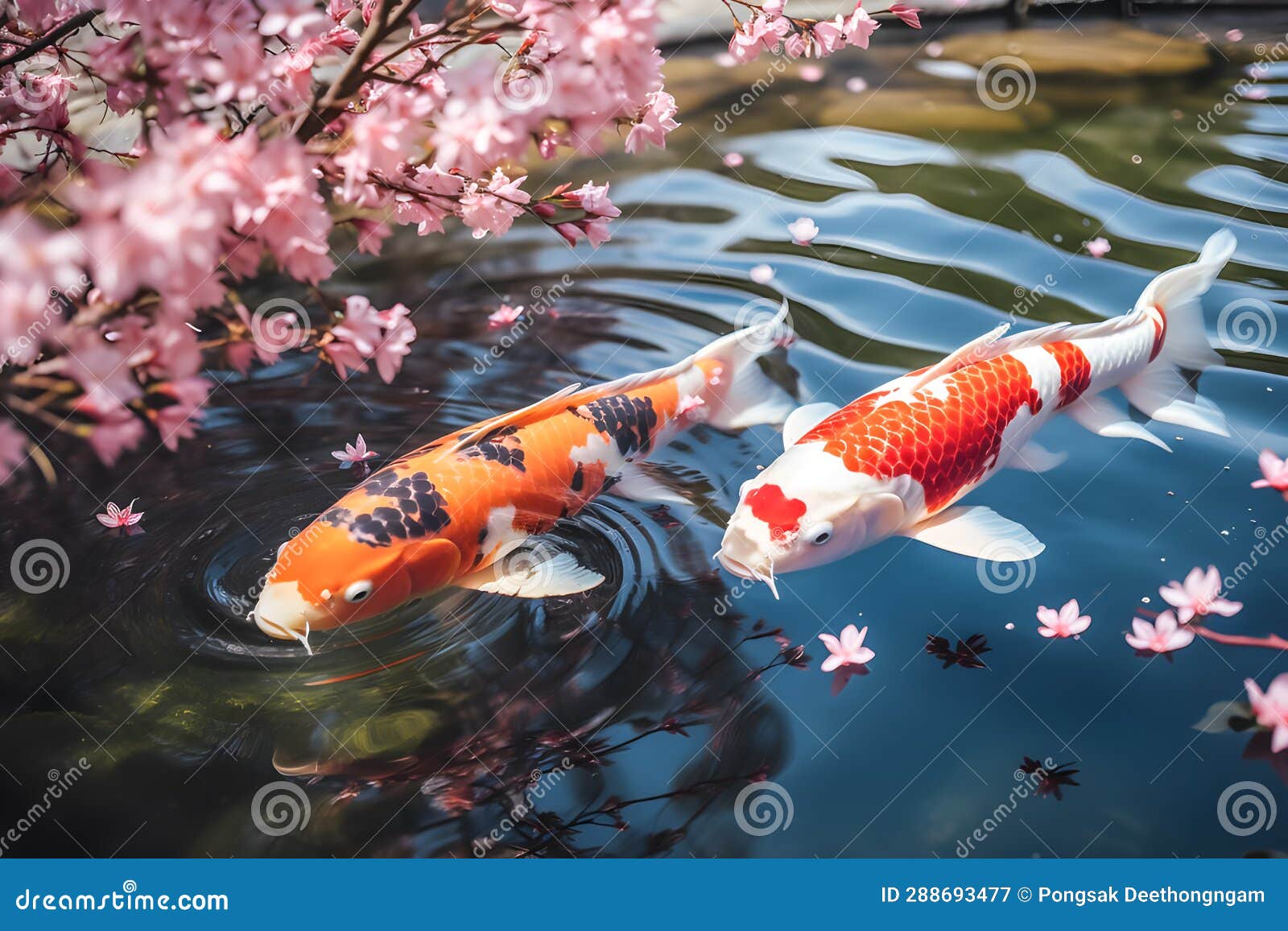 Multi-colored Carp Swimming in a Japanese Pond. Generative AI Stock ...