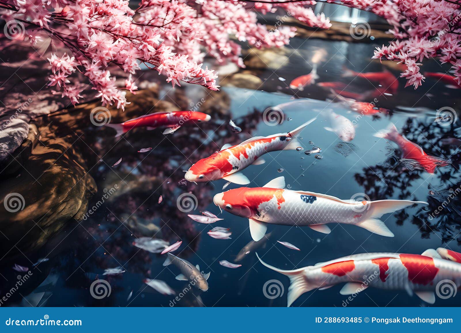 Multi-colored Carp Swimming in a Japanese Pond. Generative AI Stock ...