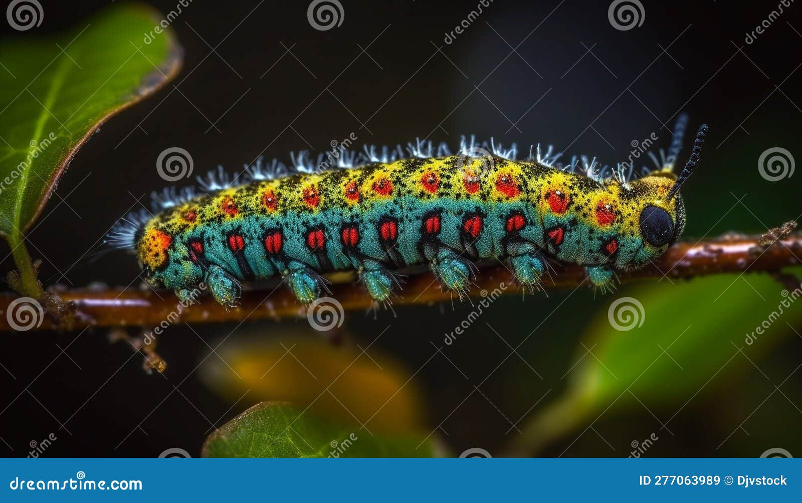 Multi Colored Caterpillar Crawls on Green Plant Leaf Generated by AI ...