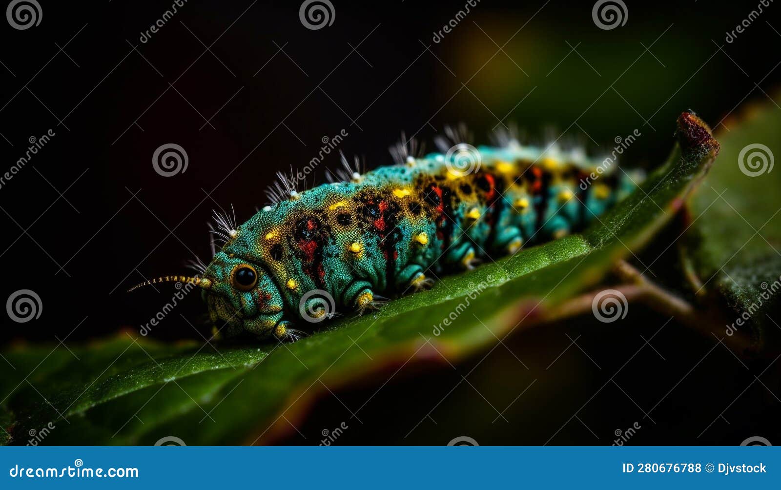 Multi Colored Caterpillar Crawls on Green Plant in Nature Beauty ...
