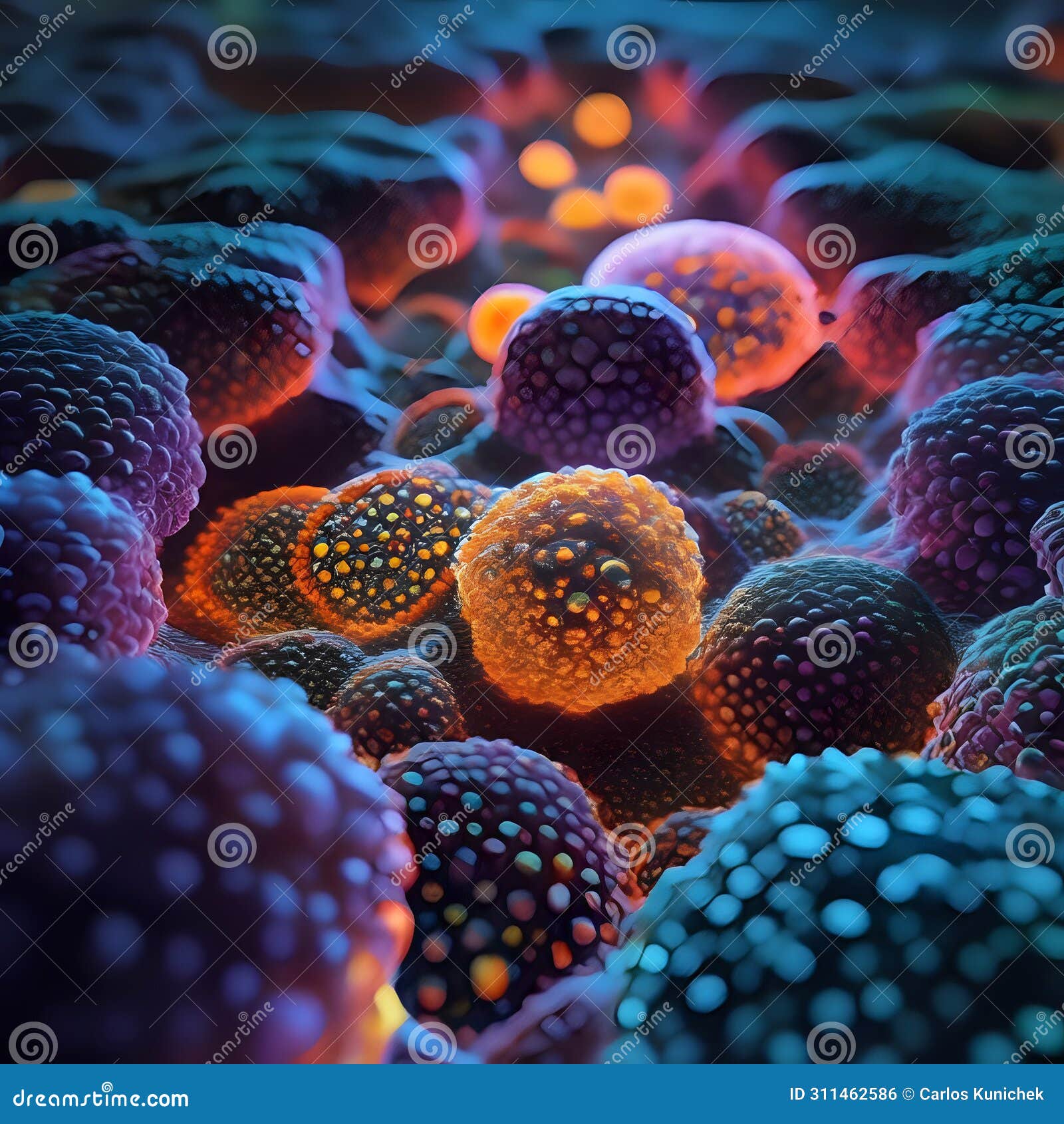 Multi Colored Cells Glow in High Scale Magnification - Generated by Ai ...