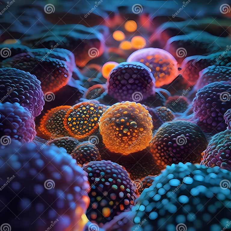 Multi Colored Cells Glow in High Scale Magnification - Generated by Ai ...