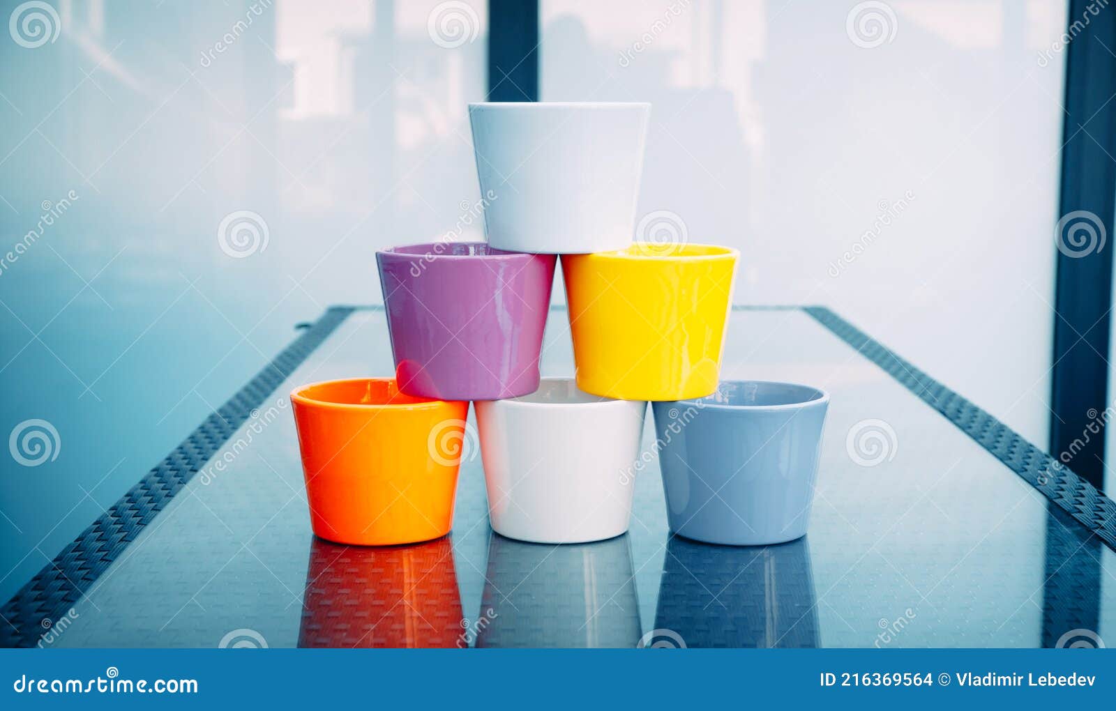 Multi-colored Ceramic Flower Pots Built in a Pyramid Stock Photo ...