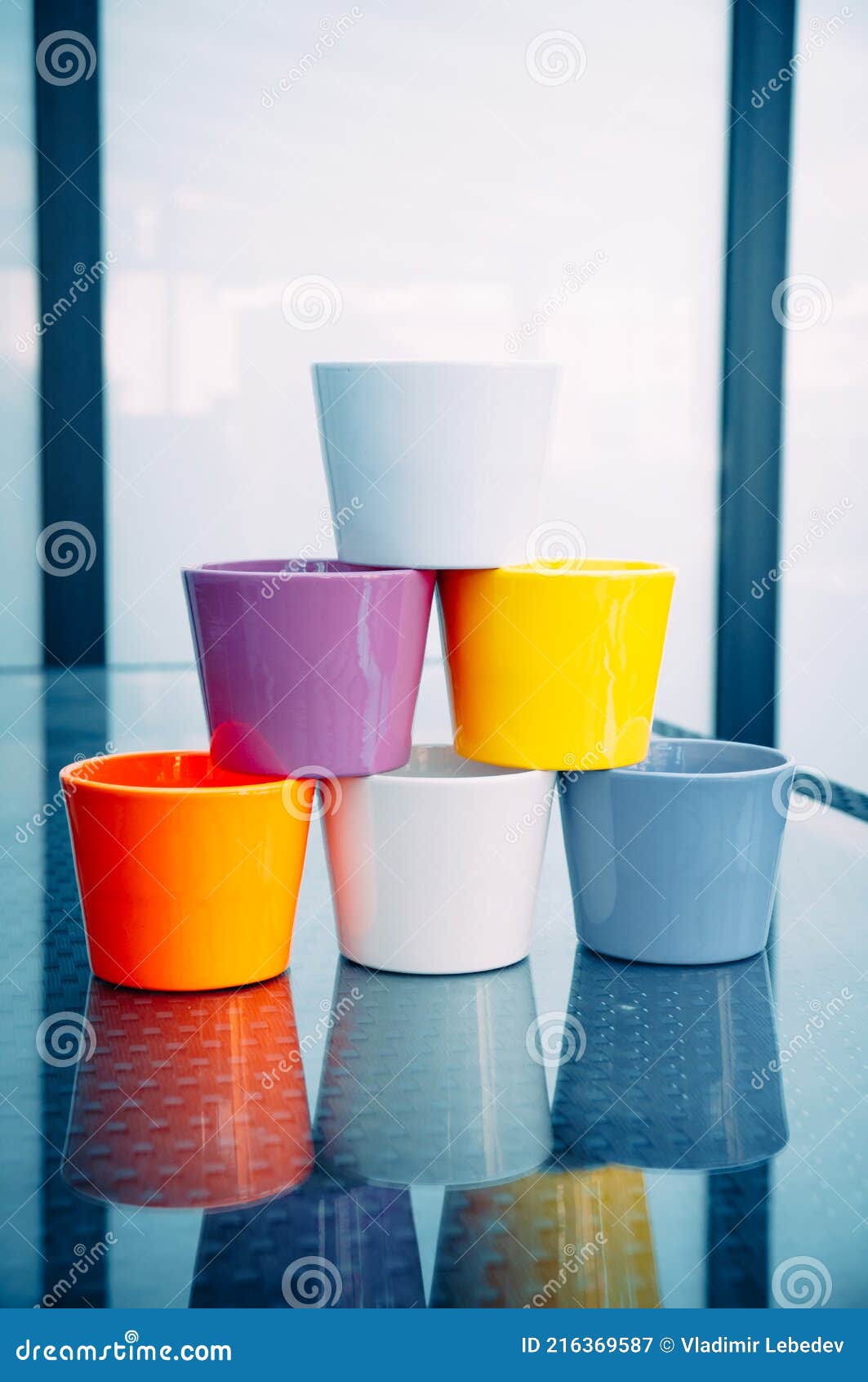 Multi-colored Ceramic Flower Pots Built in a Pyramid Stock Image ...