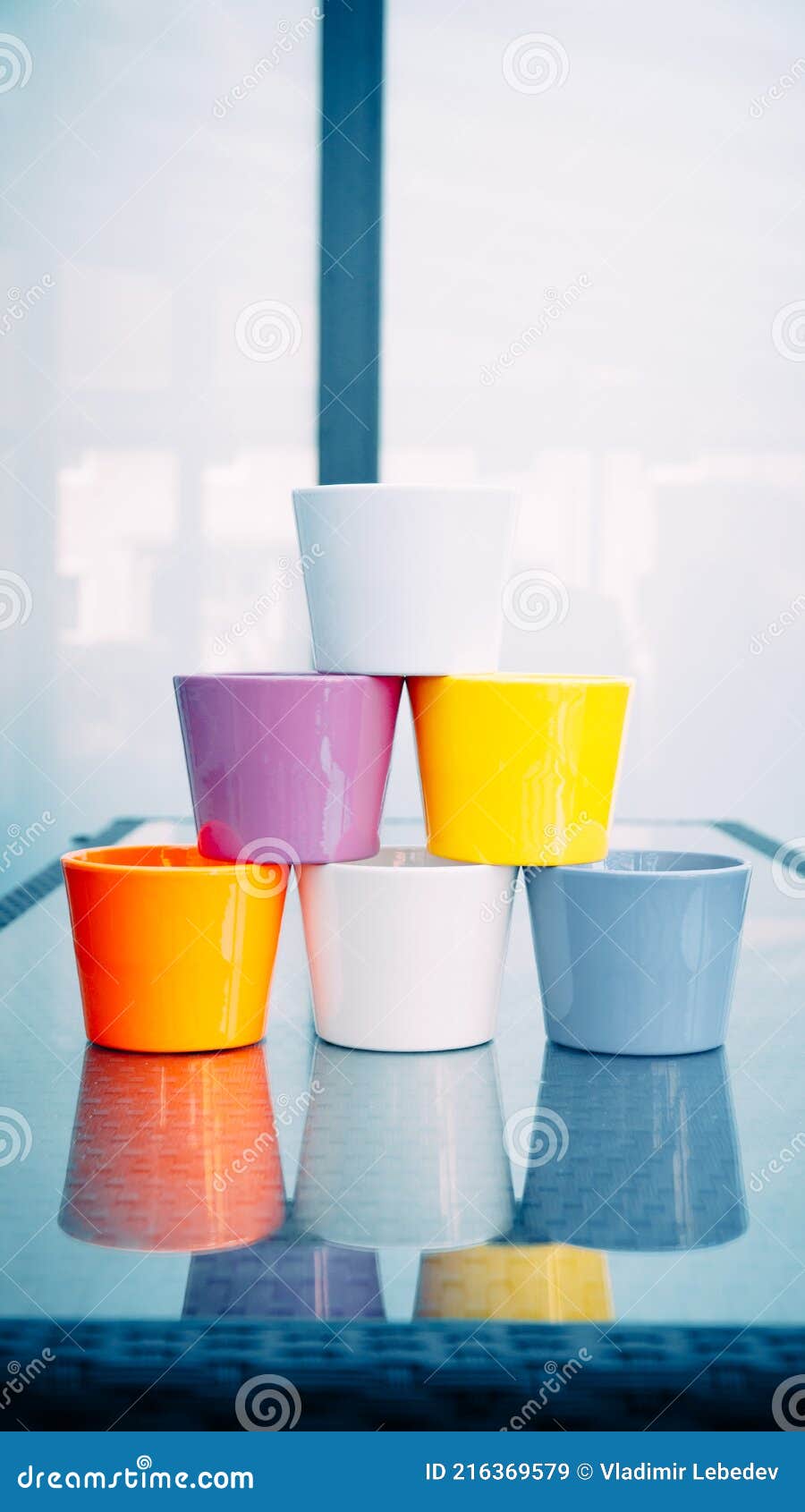 Multi-colored Ceramic Flower Pots Built in a Pyramid Stock Image ...