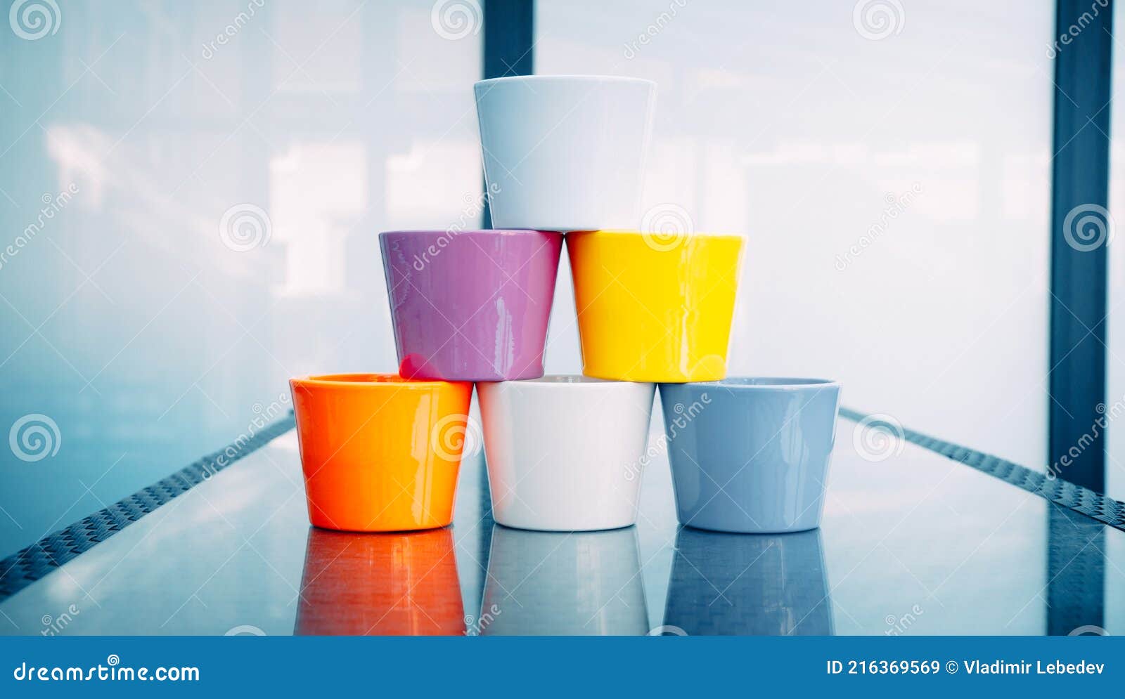 Multi-colored Ceramic Flower Pots Built in a Pyramid Stock Image ...