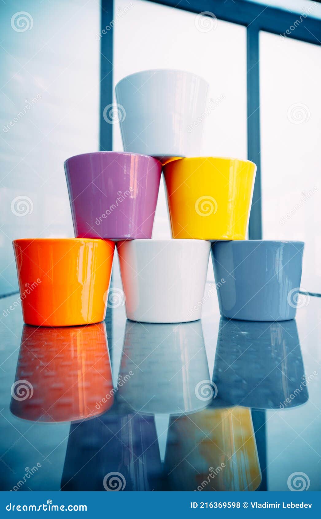 Multi-colored Ceramic Flower Pots Built in a Pyramid Stock Photo ...
