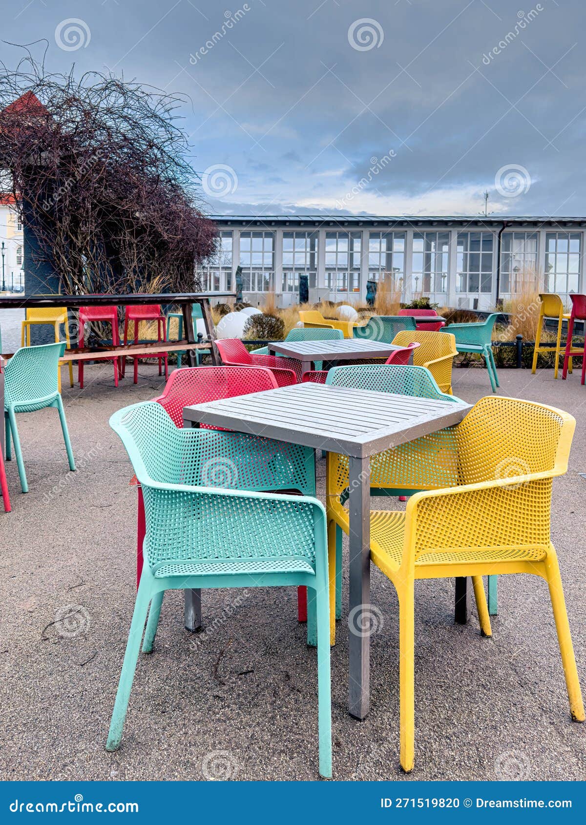 Multi-colored Chairs on the Terrace of a Cafe by the Sea. Stock Photo ...
