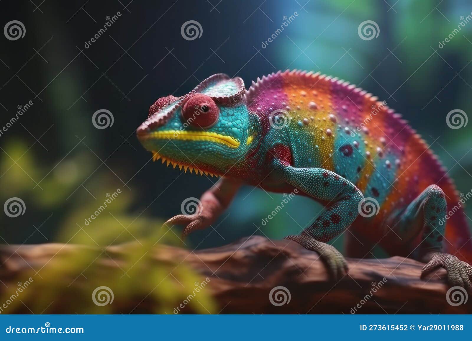 A Multi-colored Chameleon Sits on a Branch. AI Generative Stock ...