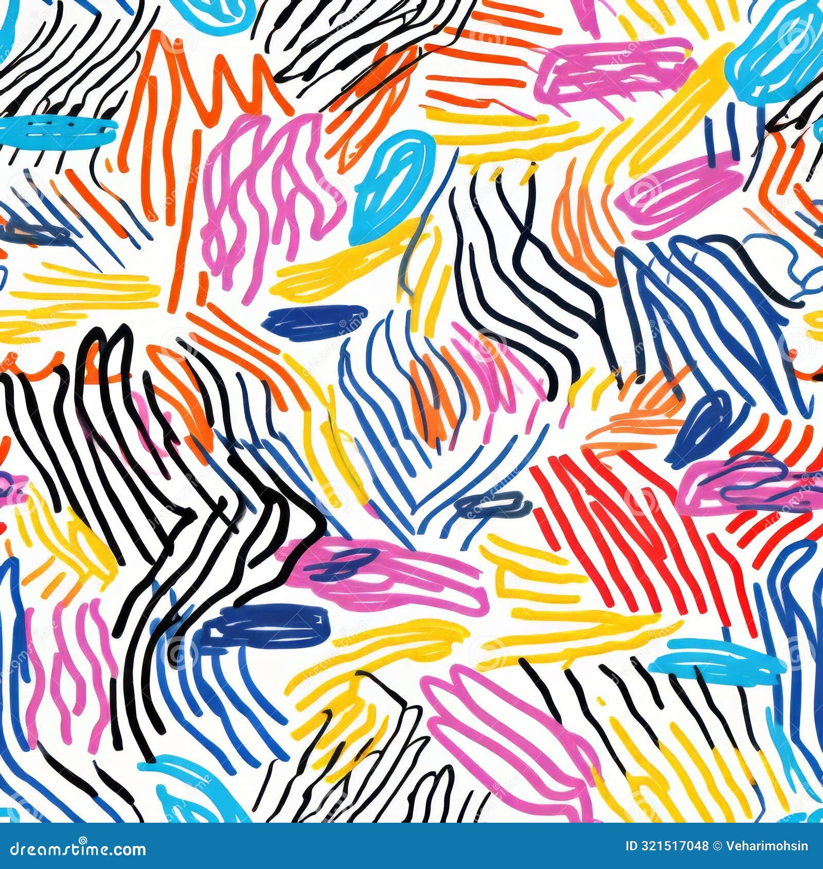 Multi Colored Charcoal Pencil Curly Lines and Squiggles Seamless ...