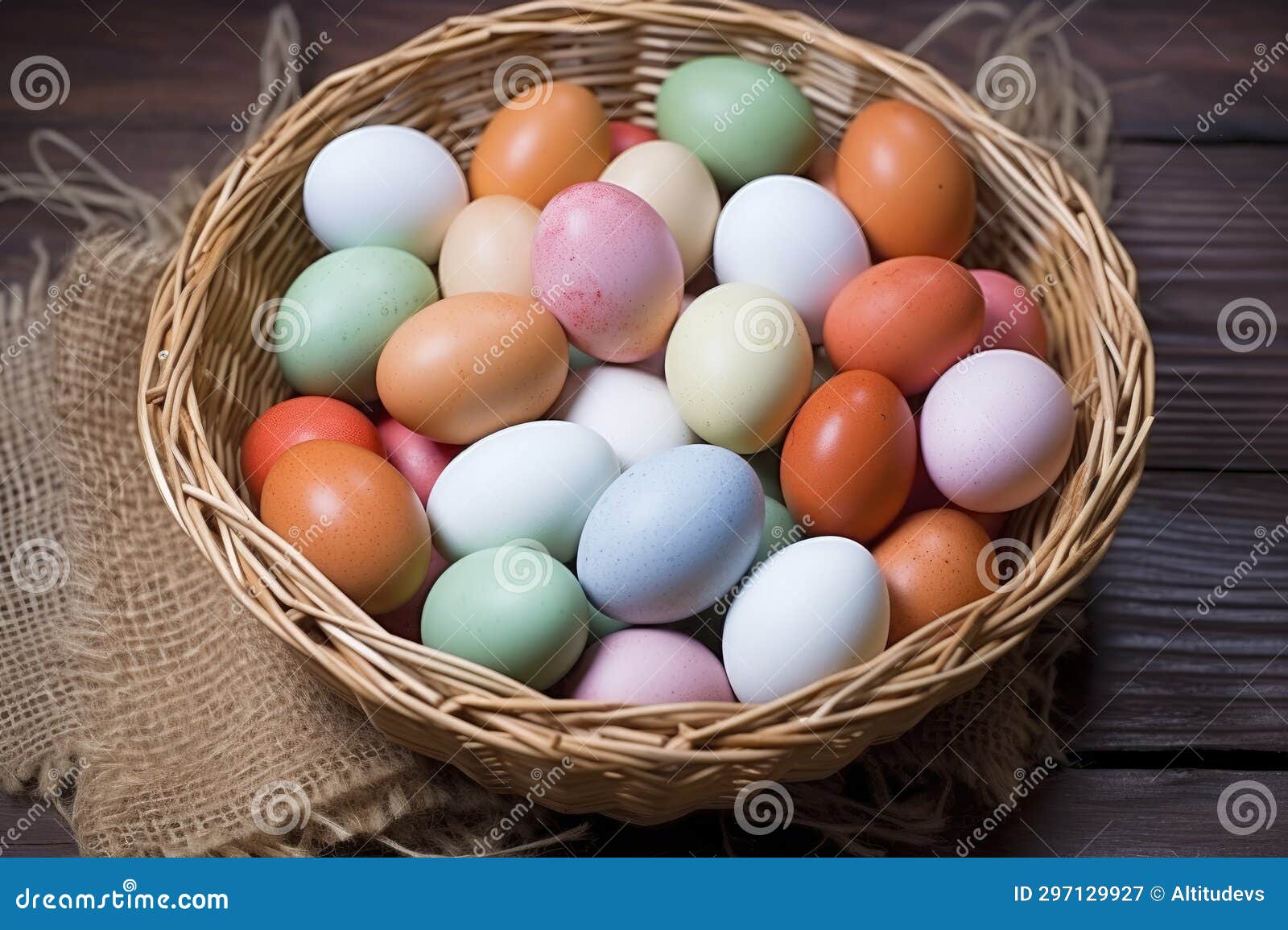 Multi-colored Chicken Eggs Grouped Inside a Rustic Basket Stock Image ...