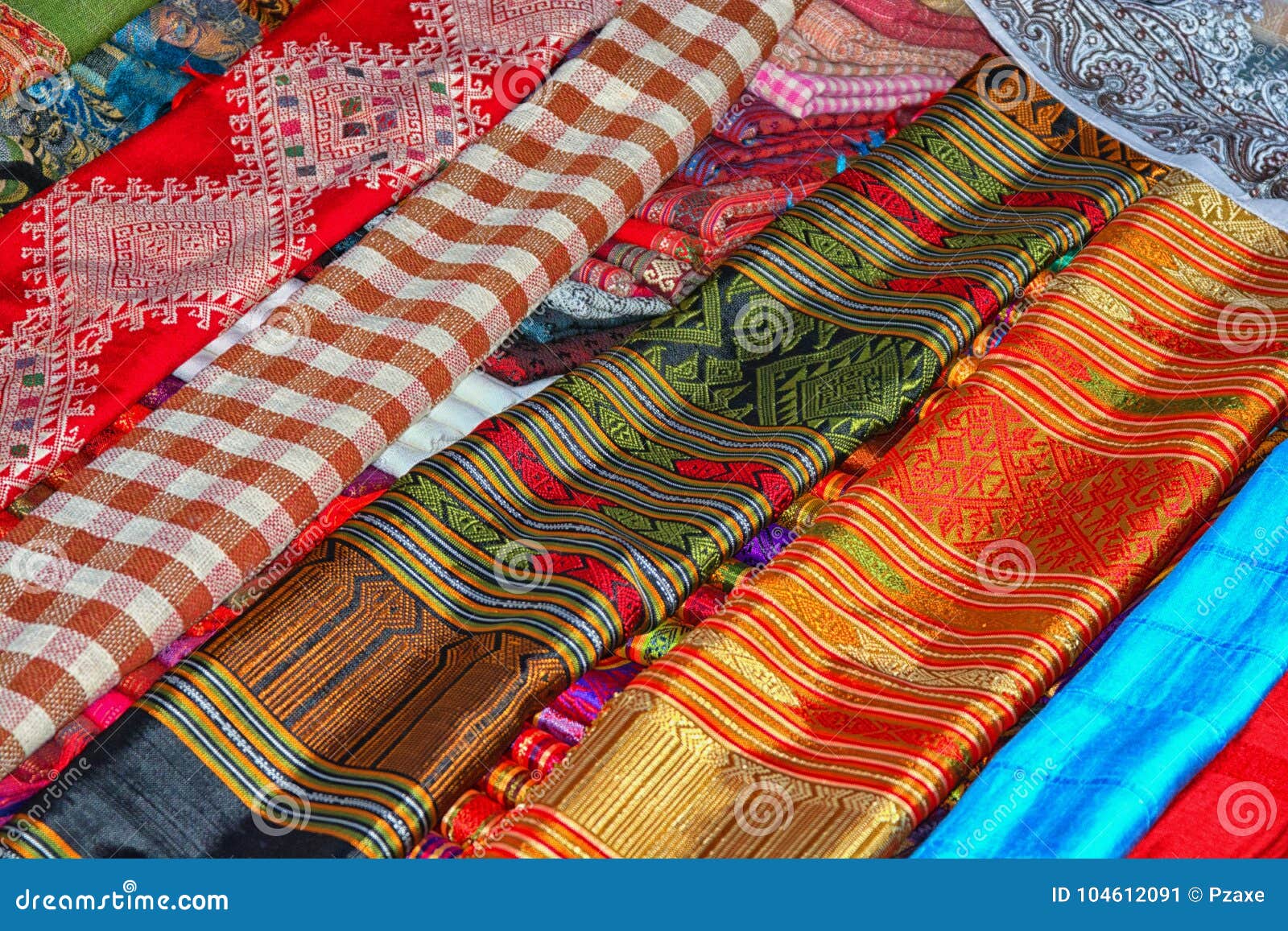 Multi-colored Cloth on the Counter of the Store. Laos Stock Image ... Multi-colored Cloth on the Counter of the Store. Laos Stock Image ...
