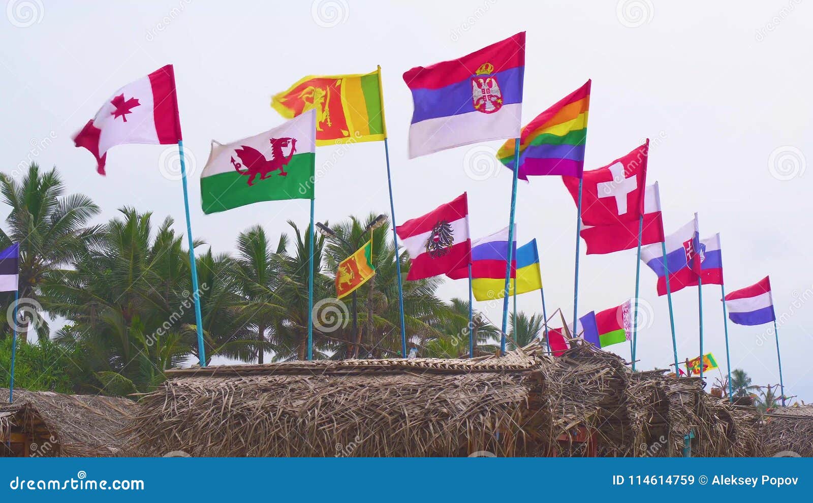 Flags of Different Countries Fluttering in the Wind. Sunny Day on ...