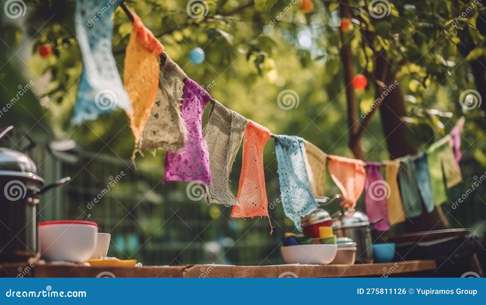 Multi Colored Clothes Drying on Outdoor Clothesline Generated by AI ...
