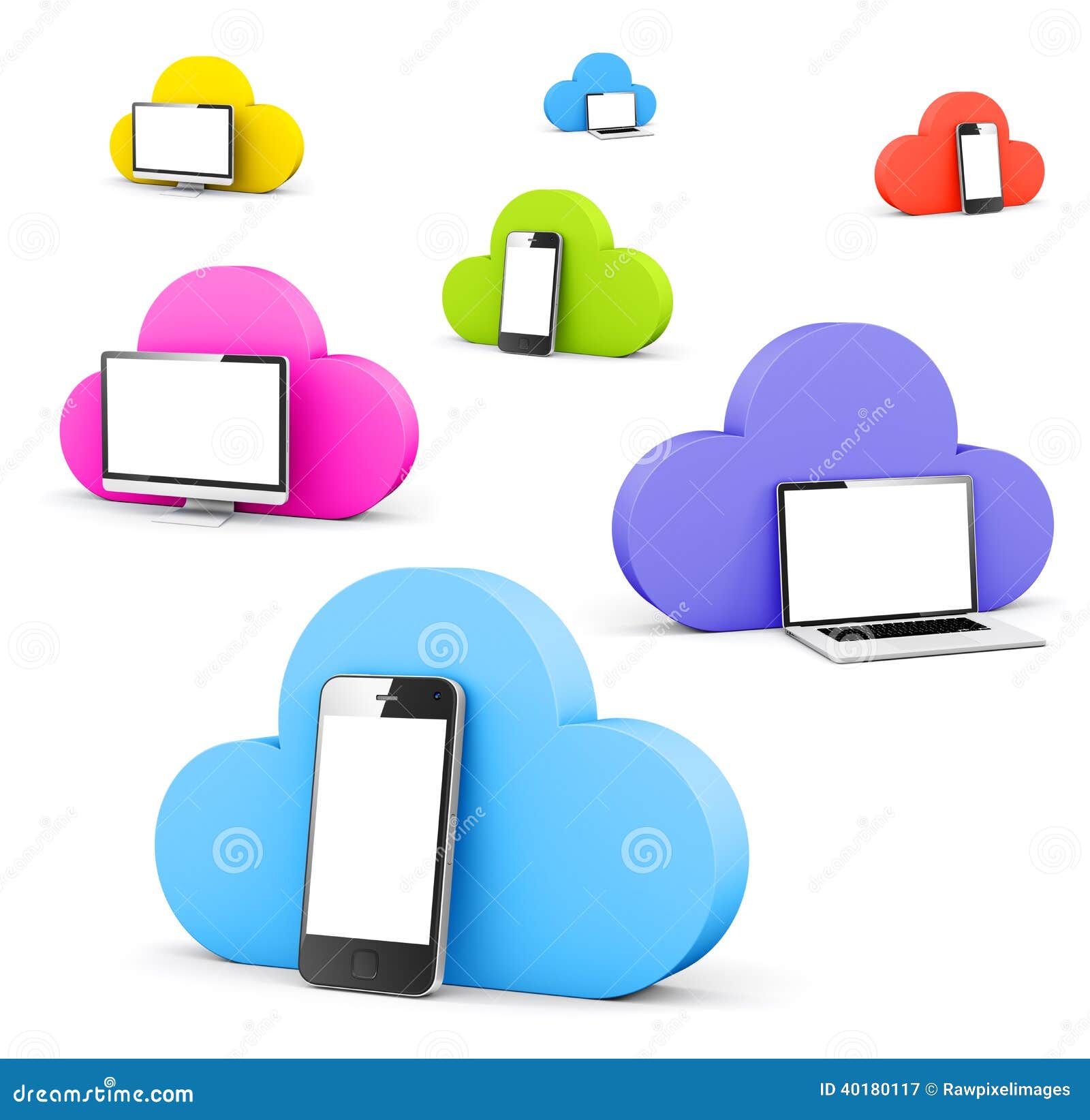 Multi Colored Cloud Shape Bubble with Phone Monitor and Laptop Stock ...