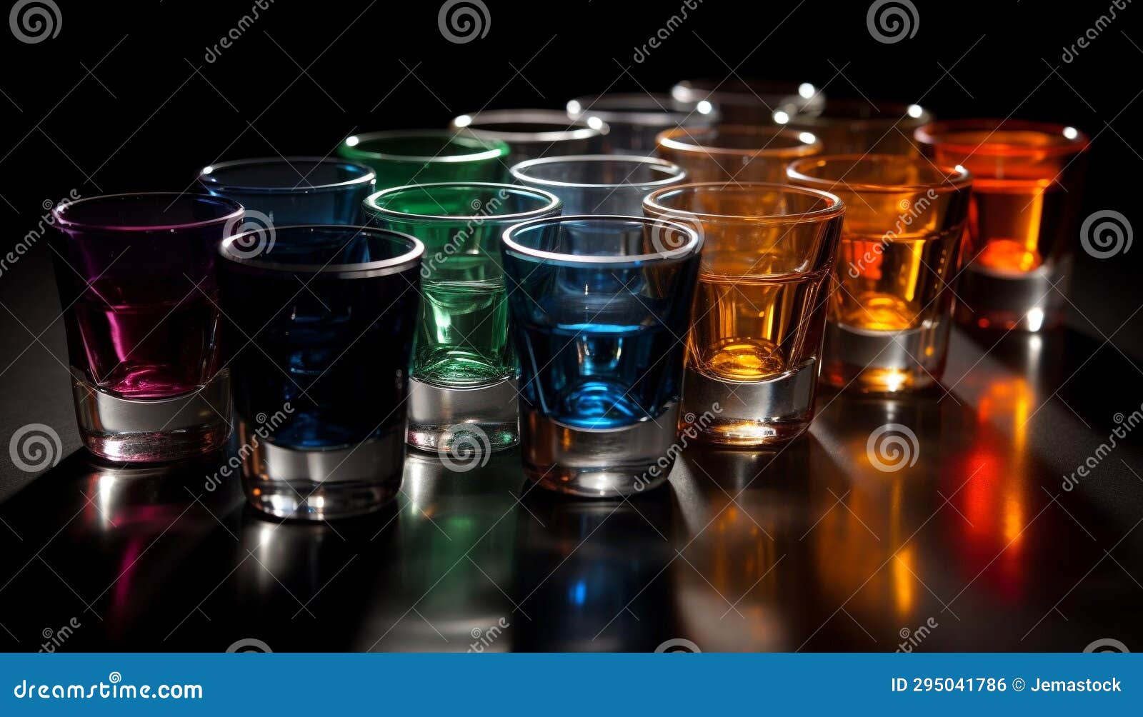 Multi Colored Cocktail Glass Reflects Vibrant Celebration In A Dark Bar