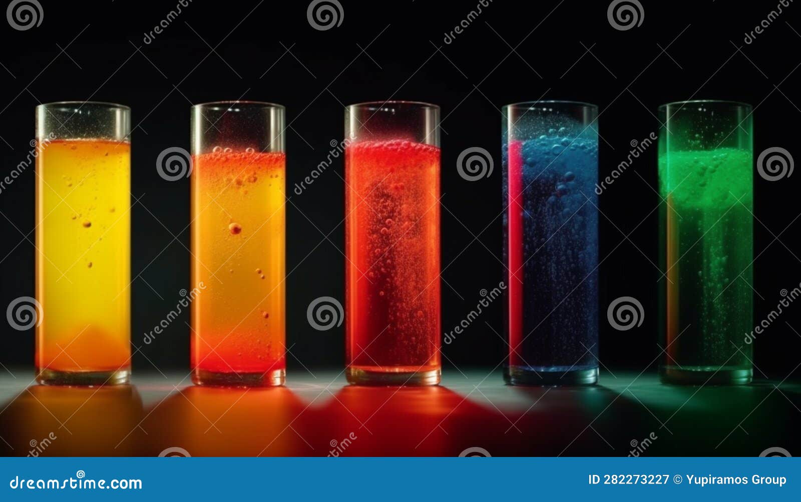 Multi Colored Cocktail In A Row Illuminated By Vibrant Colors