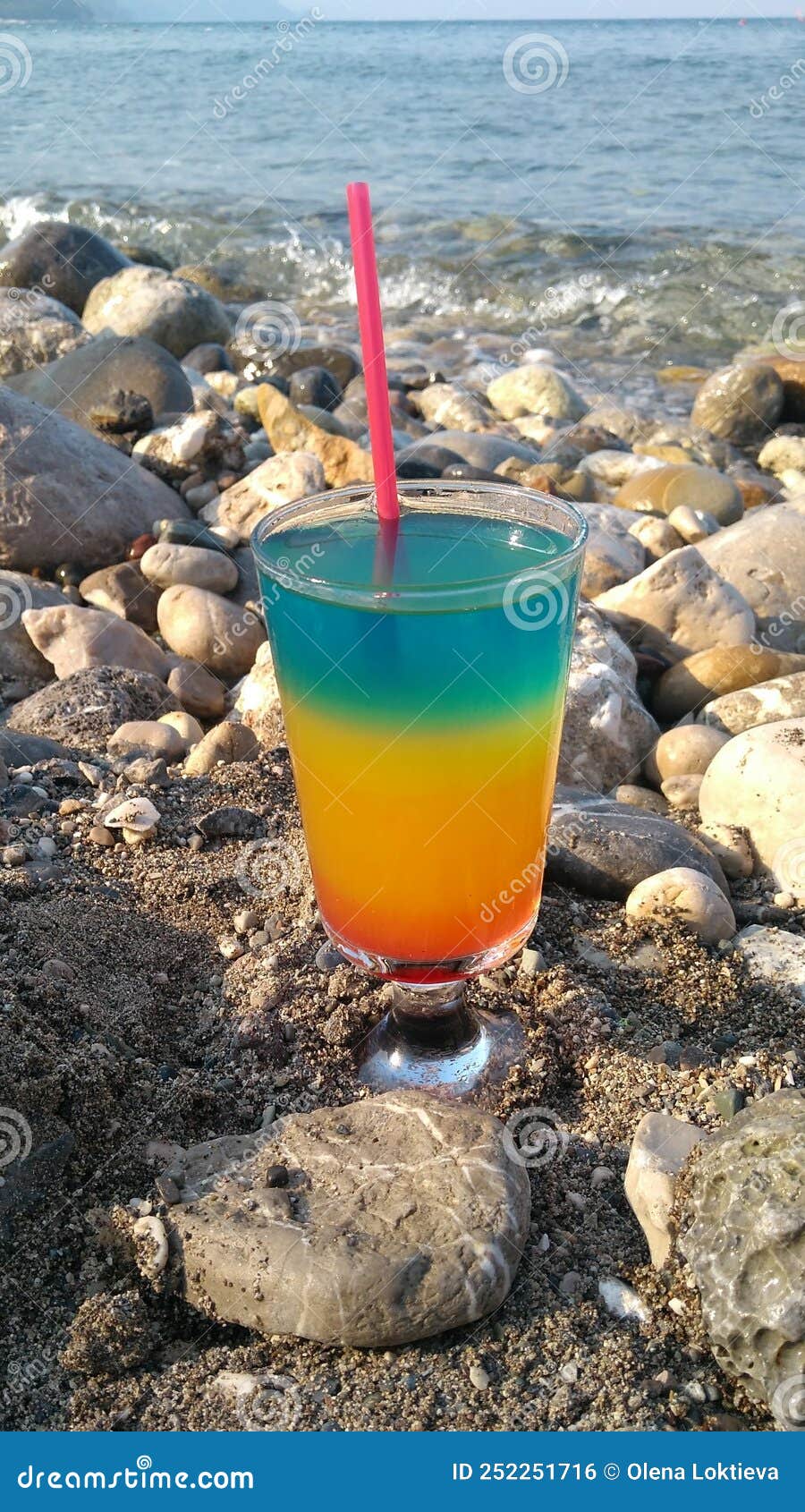 Multi Colored Cocktail with a Straw Drunk on the Beach of Antalya ...