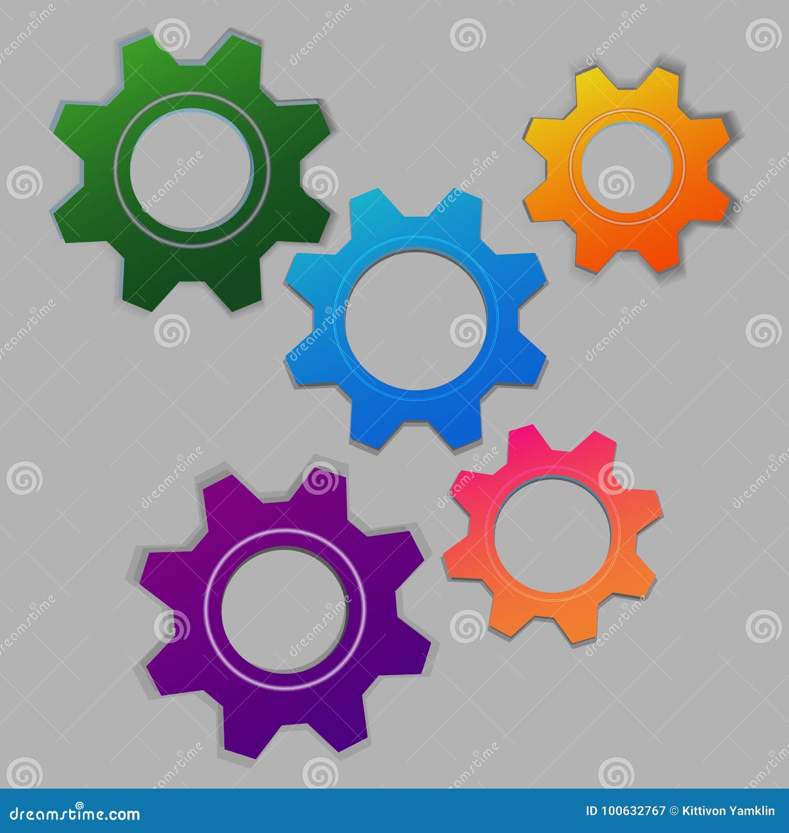 5 multi-colored cogs stock vector. Illustration of gears - 100632767