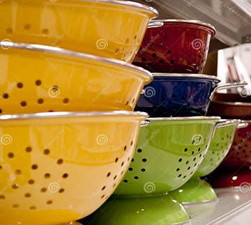 Multi Colored Colanders stock image. Image of steel, strainers - 21588637