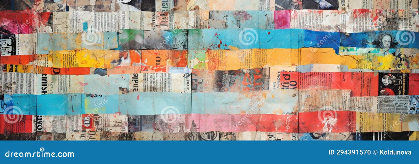 Multi-colored Collage of Torn Papers from Newspapers and Magazines of ...