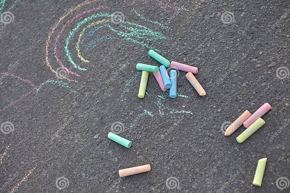 Multi-colored Crayons Scattered on the Asphalt Stock Image - Image of ...