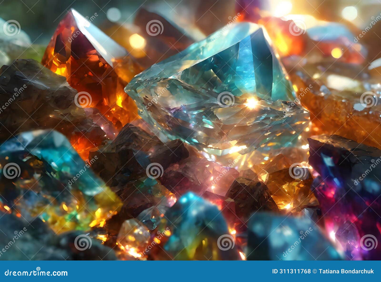 Multi-colored Crystals of Different Shapes and Sizes Illuminated by ...
