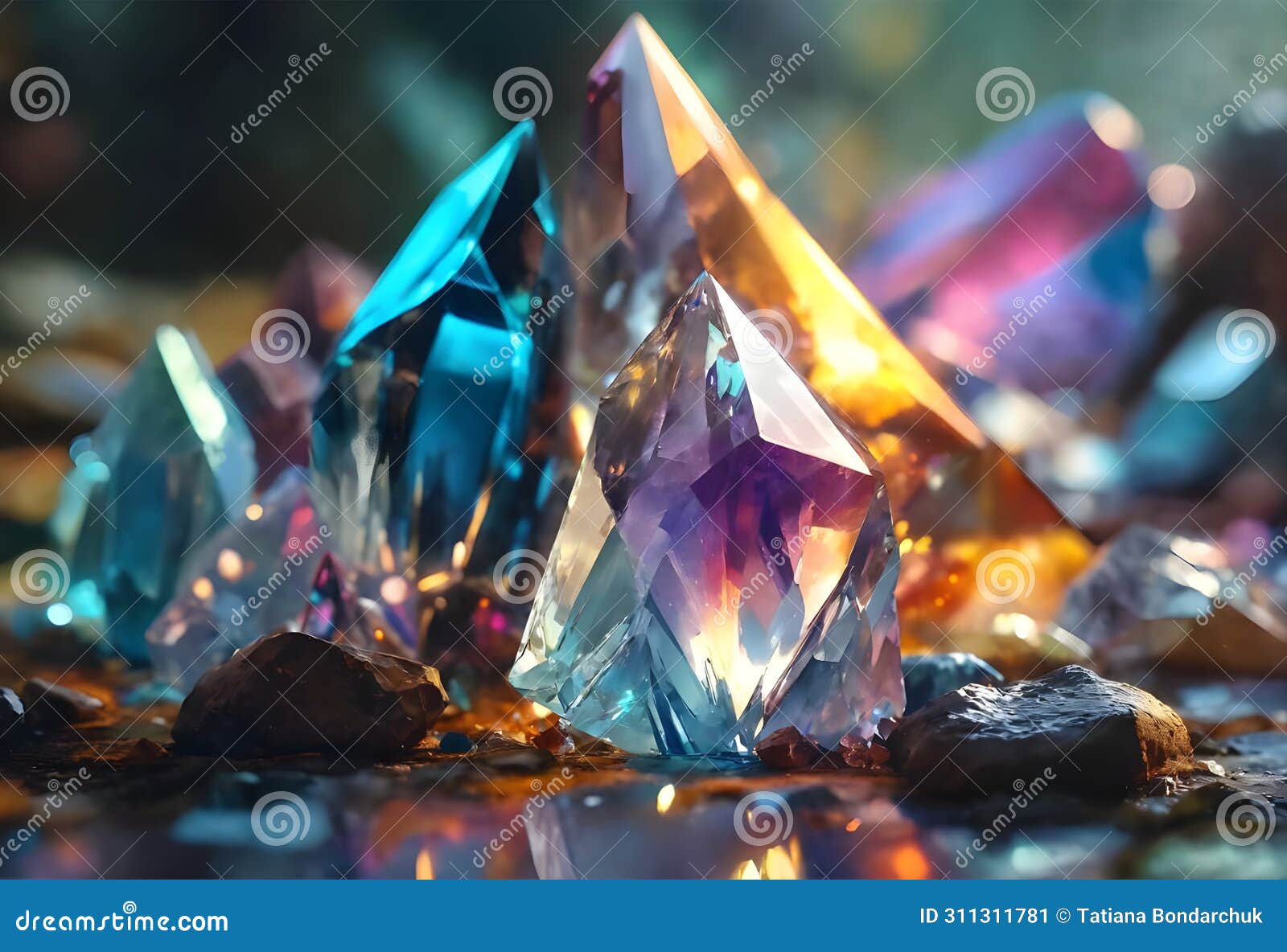 Multi-colored Crystals of Different Shapes and Sizes Illuminated by ...